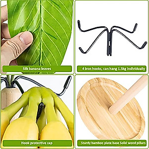 Yanbgaga Banana Holder Wood,Modern Banana Hanger Tree Stand with Bamboo tray for Kitchen&Living room&bathroom Countertop,Iron Banana Hook Stand for Storage Fruit、Earphone、Keys、Trinkets、etc.