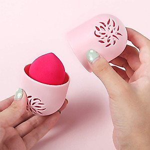 DKAF Makeup Sponge Container Set, 2 Silicone Makeup Sponge Travel Case 2 Soft Makeup Sponge and 2 Makeup Sponge Drying Holder, Easy to Carry