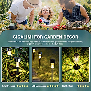 GIGALUMI Solar Lights Outdoor Waterproof, 12 Pack, Stainless Steel LED Solar Garden Lights for Patio, Lawn, Yard and Landscape, Garden Decor Patio Decor,Warm White