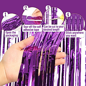 Mr. Pen- Metallic Foil Curtains, Purple Backdrop, 3.3 x 8.3ft, Purple Tinsel Backdrop, Foil Fringe Curtains Party Decorations, Tinsel Curtain Backdrop, Foil Curtain Backdrop, Birthday Door Decoration