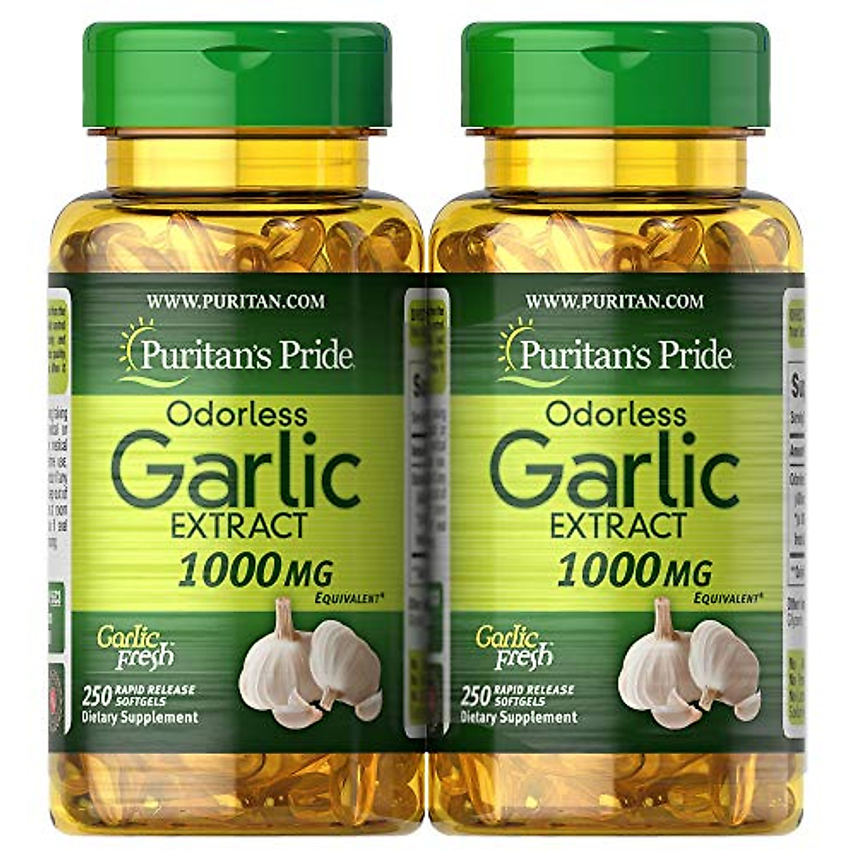 Puritan's Pride Odorless Garlic 1000 Mg, 500 Total Count (2 Pack of 250 Count Softgels), by Puritan's Pride, 250 Count (Pack of 2)