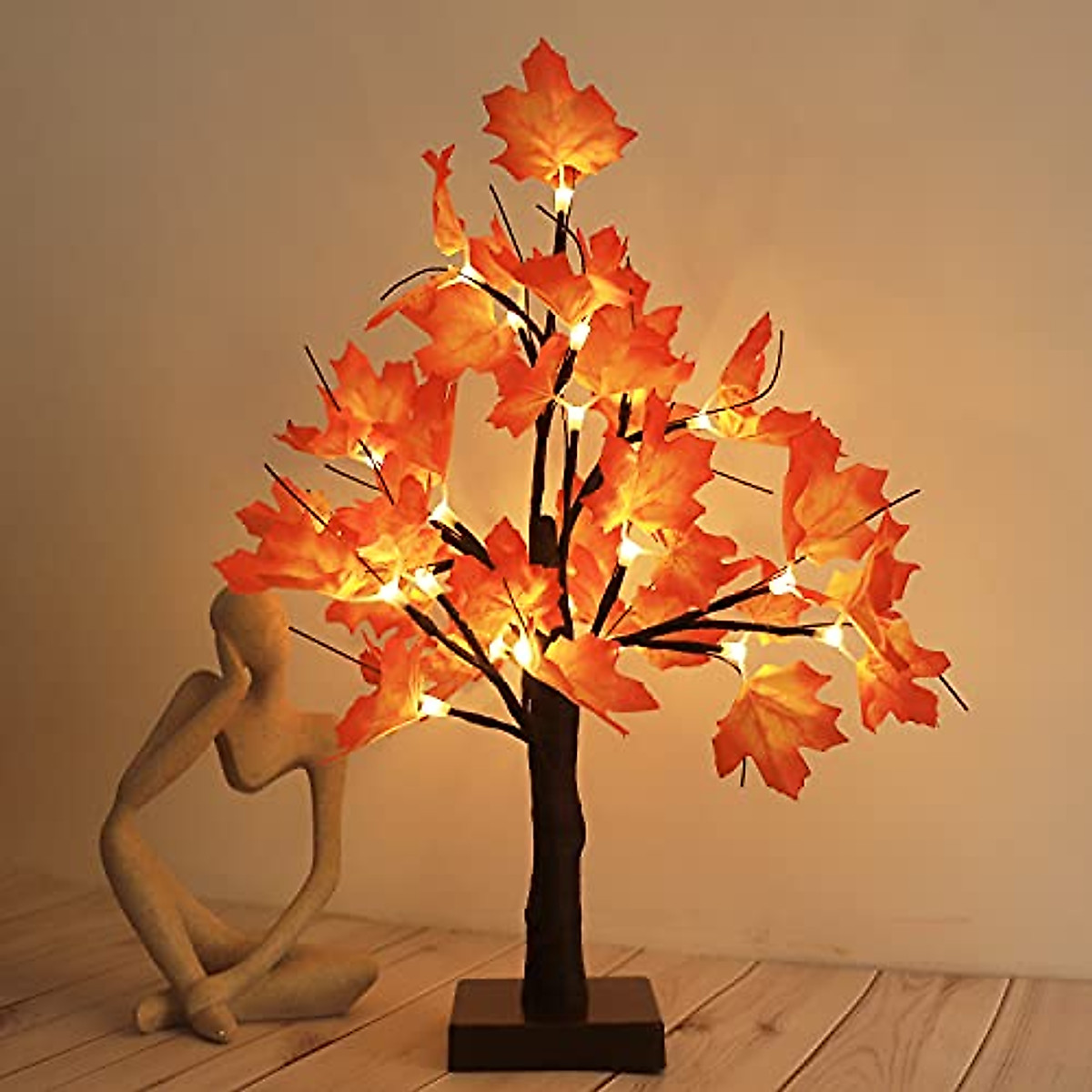 Lighted Maple Tree Thanksgiving Decorations, 24LED Tabletop Tree Lights Artificial Bonsai Tree Lamp Fall Centerpieces for Tables, Autumn Christmas, Halloween, Fall Decor for Home Warm White
