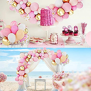 Amandir 144Pcs Pink Balloons Garland Arch Kit Light Pink Gold White Balloons Confetti Latex Metallic Balloons for Girl Birthday Baby Shower Wedding Party Decorations Supplies