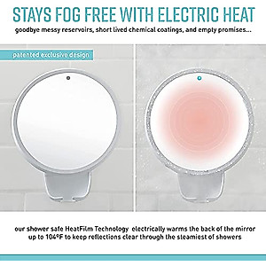 Airia Living Battery Powered Heated Glass Fogless Efficient Shaving Mirror Shatterproof Shower Mirror with 3M Tape, Razor Holder, & 360 Swivel, Black 7.1" x 8.7"