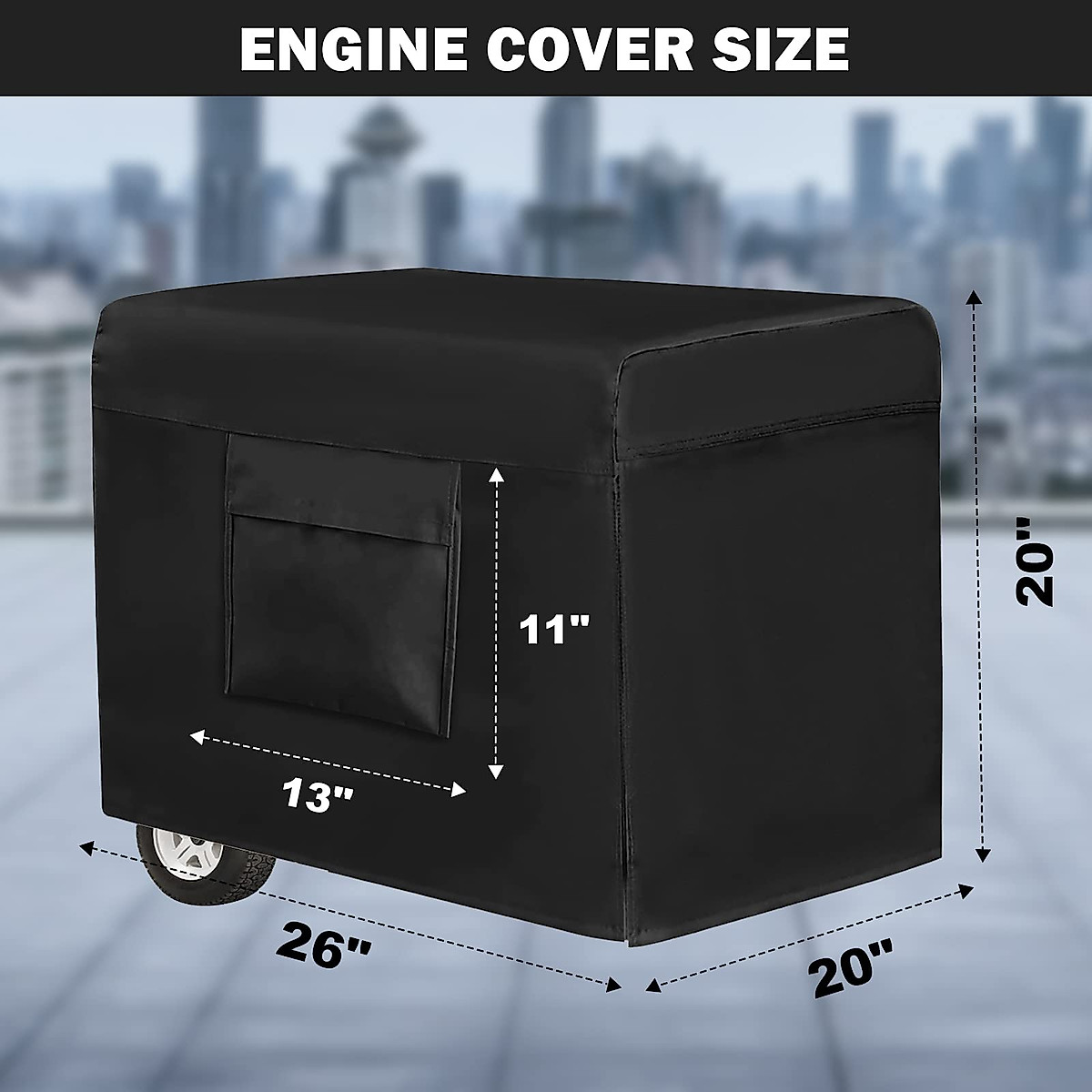 Autolion Generator Cover Waterproof Universal Thicken 300D Polyester 26 x 20 x 20 inch - for Most Generators 5000-10000 Watt, Black
