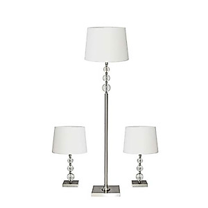 Adesso 1585-22 Olivia 3-Piece Floor Lamp Set, 60.5 in./23 in., 150W, Brushed Steel/White, 3 Steel Lamps