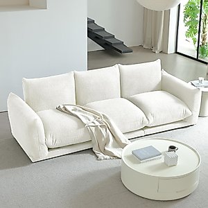 Luoxiao Modular Sectional Sofa 3 Seater Sectional Couch Luxury Modern Cloud Couch Oversized Convertible Sofa Fluffy Boucle Floor Sofa for Living Room, Apartment, White 3 Seater Seat
