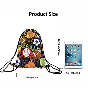 Beabes Balls Drawstring Bags Backpack Bag Baseball Basketball Volleyball American Popular Sports Game Fashion Art Sport Gym Sack Drawstring Bag String Bag Yoga Bag for Men Women