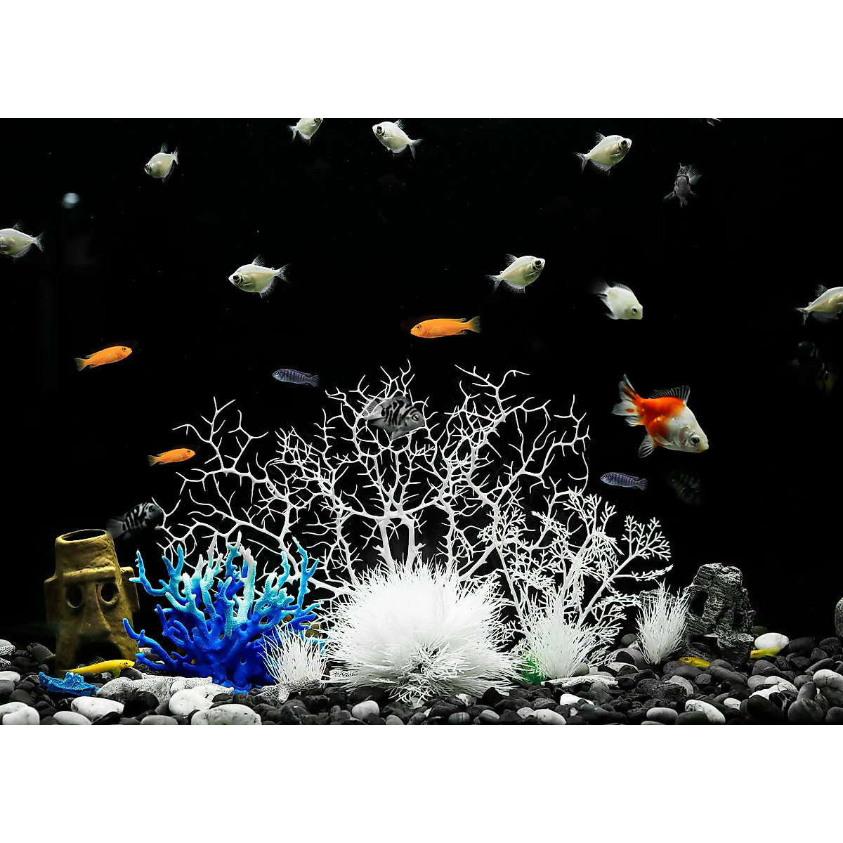 MyLifeUNIT Aquarium Plants, 7 Pack Artificial Coral Ornament for Fish Tank Decorations (White)