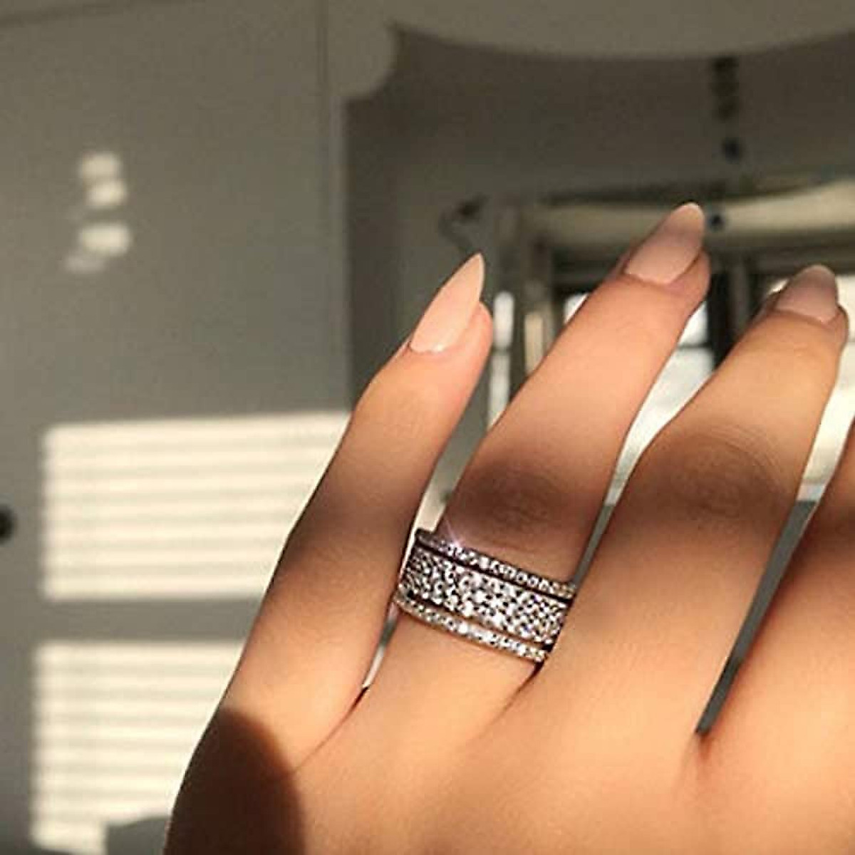 925 Sterling Silver Shiny Full Diamond Ring Cubic Zirconia Rings CZ Diamond Multi Row Ring Eternity Engagement Wedding Band Ring for Women CZCLMLT1 (7)