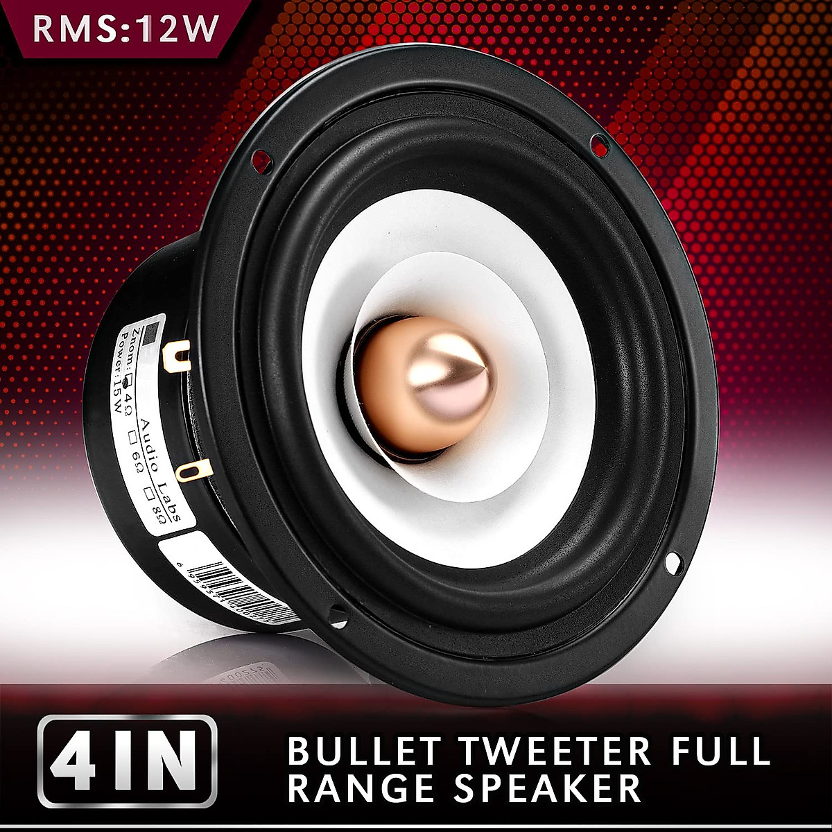 Facmogu 4 Inch Bullet Tweeter Full Range Speaker 4 Ohm, 5~15 Watt HiFi Tweeter Midrange Bass Integrated for Vocals Home Stereo Surround Sound Theater, 61Hz-18.5KHz Frequency Response 88dB