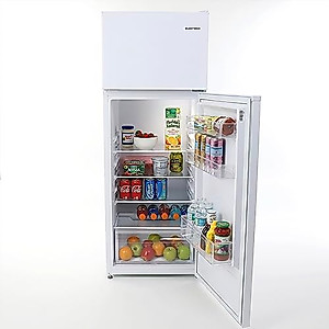 West Bend Apartment Refrigerator Freestanding Dual Door Slim Design Full Fridge with Top Freezer, Adjustable Mechanical Control, for Condo, House, Small Kitchen Use, 7.4-Cu.Ft, White