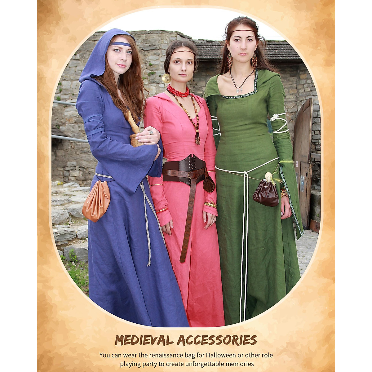 Jiuguva Women's Renaissance Corset Waist Belt Medieval Viking Belt Medieval Leather Belt Pouch Costume Accessories