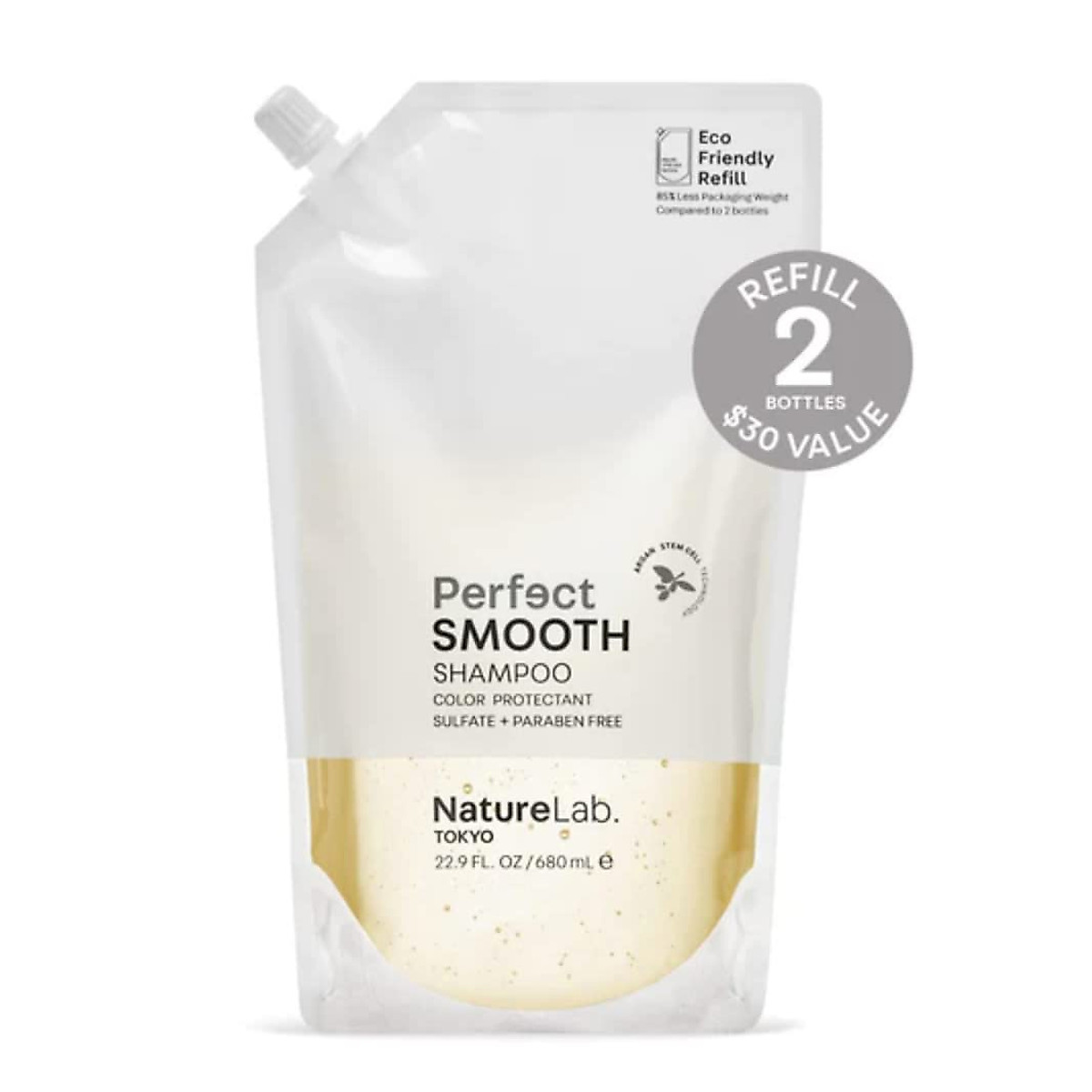 NATURELAB. TOKYO Perfect Smooth Shampoo: Eco-Friendly Refill Pouch: Weightless Frizz Control for Smoother, Healthier Hair and Scalp I 22.9 FL OZ / 680ml