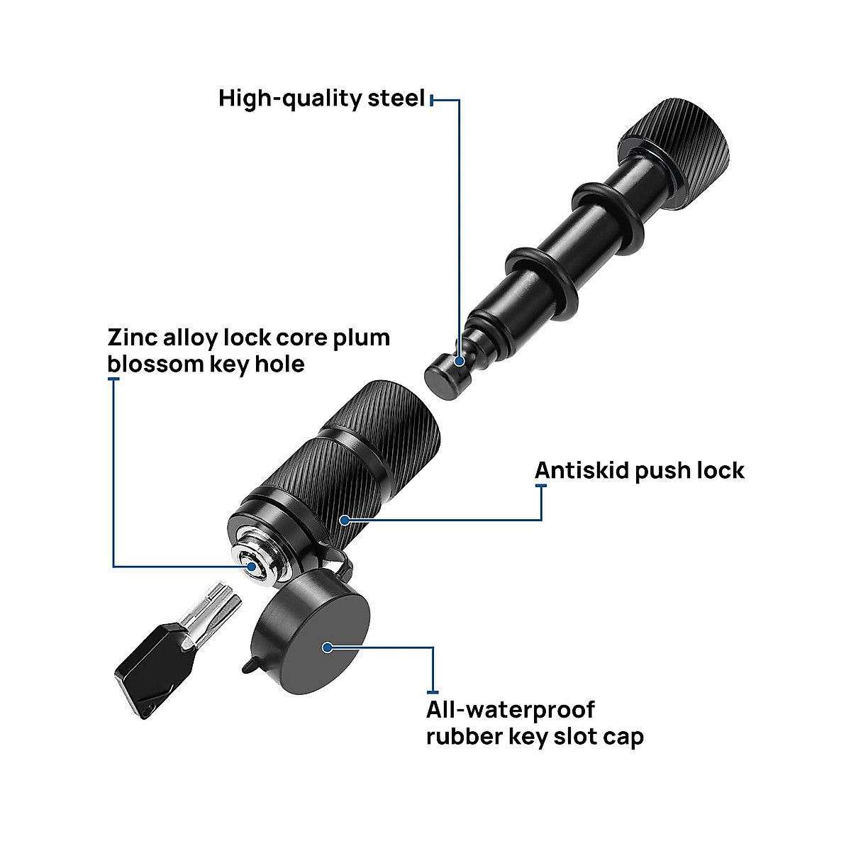 JOYTUTUS Trailer Hitch Lock, with 5/8'' Dia 2-3/4'' Long Pin, Fits 2 Inch Class III-IV Receiver, for Trailer Truck Car Boat, with 2 Keys 2 O-Rings, Anti-Theft and Waterproof Towing Hitch Lock