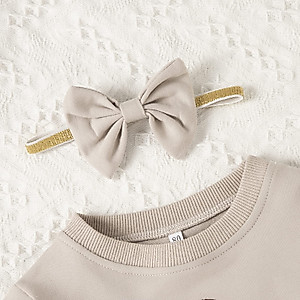 DREAM BUS Newborn Baby Girl Clothes Sweatshirt Long Sleeve Oversized Romper Toddler Girl Fall Winter Sweater With Headband(Gray,0-6months)
