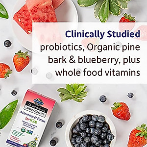 Garden of Life Dr. Formulated Attention and Focus for Kids, Supplement Promotes Healthy Brain Function, Concentration with Organic Wild Blueberry, Pine Bark, Vitamin C, D and Probiotics, 60 Count