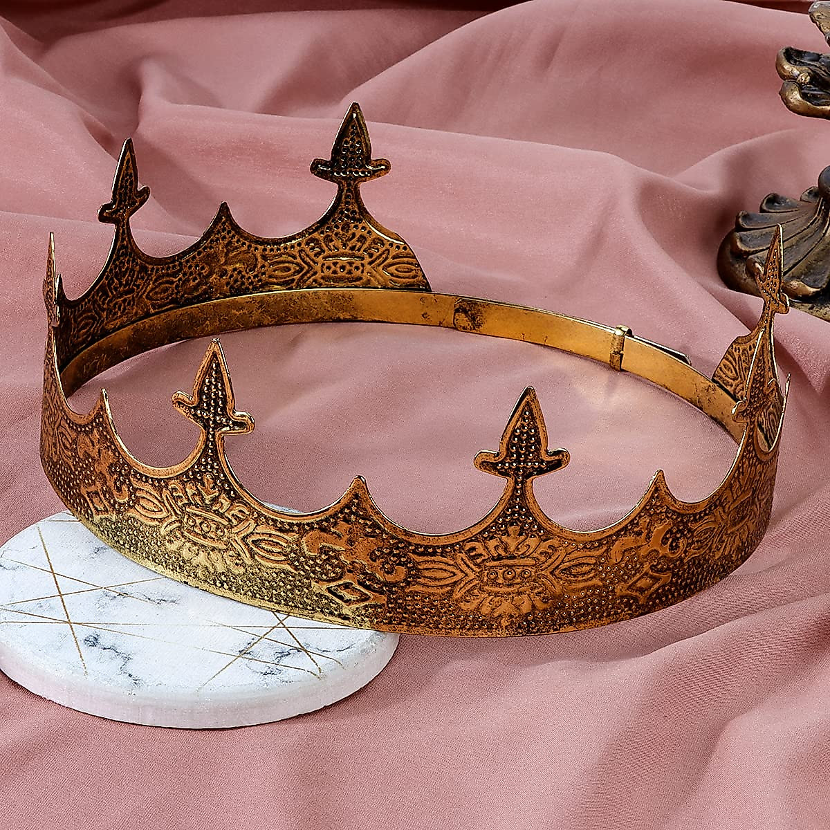 TOBATOBA Gold King Crowns for Men, Medieval Crown Royal Crown, Medieval Renaissance Costume Men, Prince Crown Birthday Crown Boy, Hair Accessories for Birthday Prom Halloween Costume Cosplay