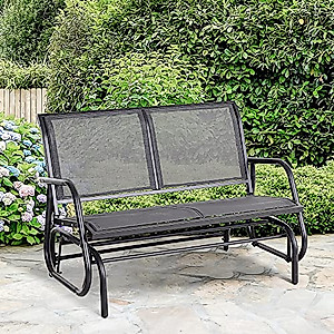Outsunny 2-Person Outdoor Glider Bench Patio Double Swing Rocking Chair Loveseat w/Power Coated Steel Frame for Backyard Garden Porch, Grey