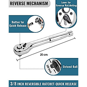 WESCO Socket Wrench Set, Quick Release Ratcheting, 1/4-Inch & 3/8-Inch Drive, SAE/Metric, Cr-V Steel, Mechanic Tool Set with Case, 40 Pieces