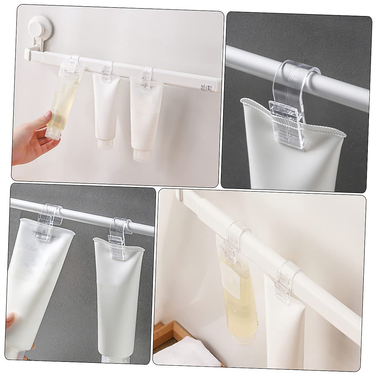 VOSAREA 12pcs Hook Clip Toothpaste Clip Coat Hangers Facial Face Wash Clear Shower Suction Hooks Mirror Holder Clips Bathroom Clear Hanging Clips Multipurpose Storage Hanging Clip