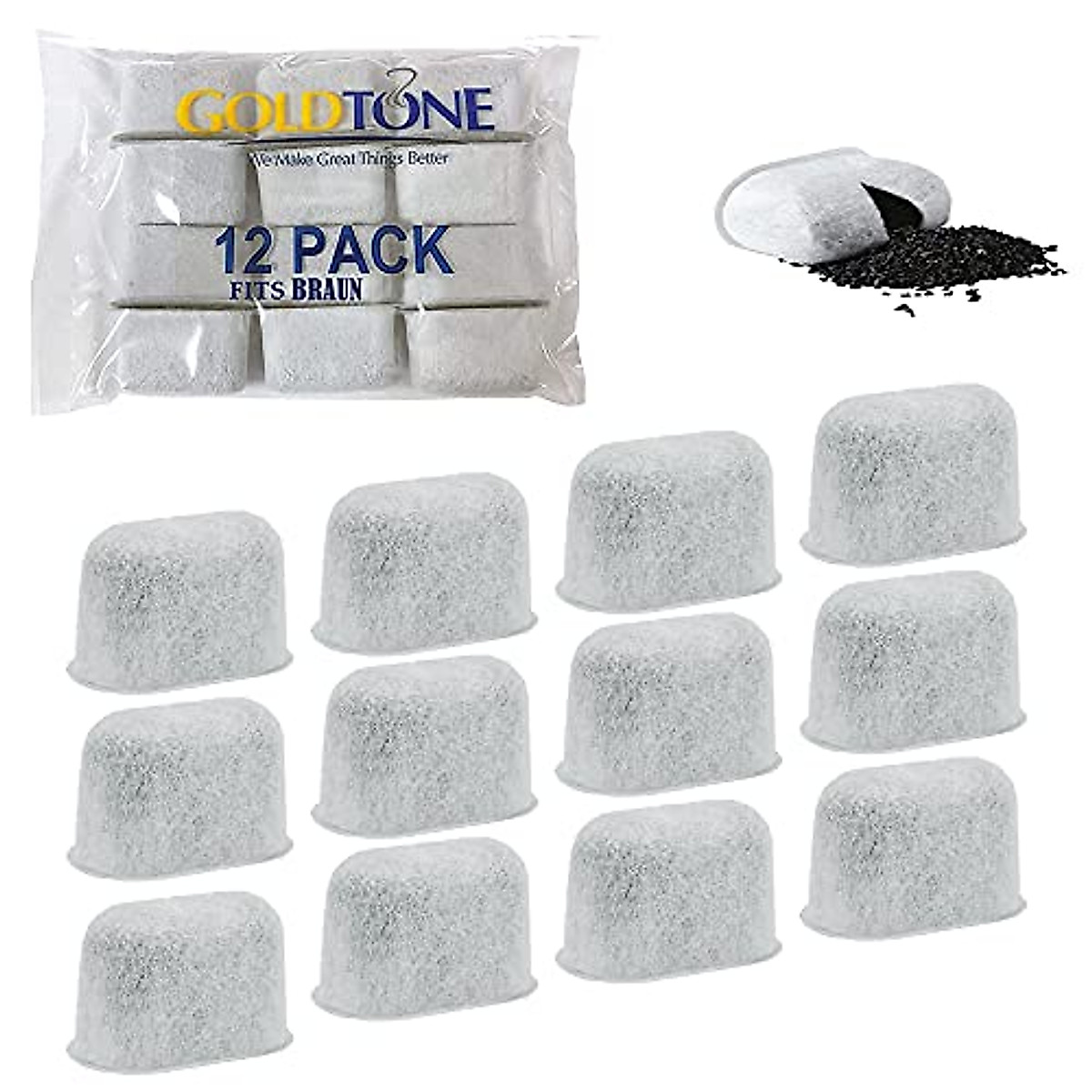 GOLDTONE Activated Carbon Water Filters fits BRAUN Coffee Makers and Brewers Replacement for your BRAUN Charcoal Water Filter (12 Pack)