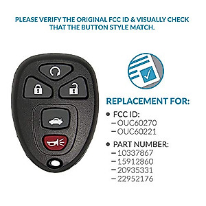 Keyless2Go Replacement for Keyless Entry Car Key Vehicles That Use 5 Button OUC60270 OUC60221, Self-programming - 2 Pack