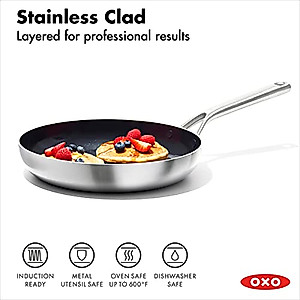 OXO Mira Tri-Ply Stainless Steel PFAS-Free Nonstick, 12" Frying Pan Skillet, Induction, Multi Clad, Dishwasher and Metal Utensil Safe