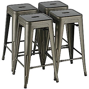 Yaheetech 30 Inches Metal Bar Stools, Set of 4 High Backless Barstools, Counter Height Patio Furniture Indoor/Outdoor Stackable Kitchen Dining Chair, Gun Metal