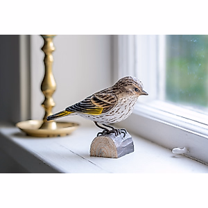 WILDLIFEGARDEN Wildlife Garden Pine Siskin DecoBird, Artisanal Hand-Carved Wood Replica, Ornithologist Approved Life-Like Figurine Designed in Sweden