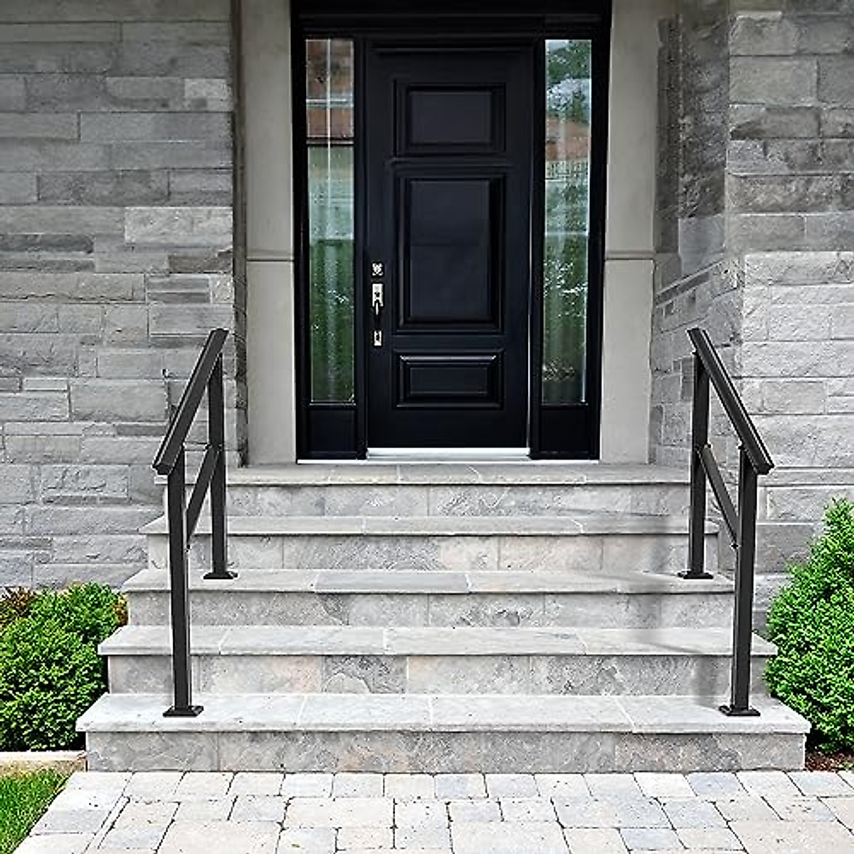 YITAHOME Handrails for Outdoor Steps, 2-3 Step Stair Railing Outdoor 40.2" Length Black, Porch Wrought Iron Railing Adjustable Angle Safety Handrails for Balconies, Parks, Residential Steps (1 Pack)