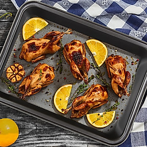 Acrux7 4 PCS Baking Pans Set, Nonstick Baking Pans & Bowl Set, Deep Metal Baking Sheet Pans, Rectangular Stackable Baking Trays, Cake Pans Sets for Oven (Black, 12x8, 12.6x8.5, 13.4x9.5 inch)