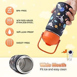 Scothen Kids Insulated Water Bottle with Straw Lid, 14oz Double Wall Vacuum 18/8 Stainless Steel Kids Tumbler, BPA-FREE Leak Proof Toddler Metal Water Bottle Kids Cups for School Travel Boys Girls