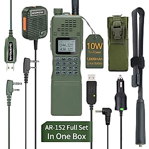 AR-152 10W Powerful Ham Radio Military Grade Long Range Two Way Radio with 12000mAh Larger Battery,Tactical Antenna,Speaker Mic and USB Charging Cable Full Kits