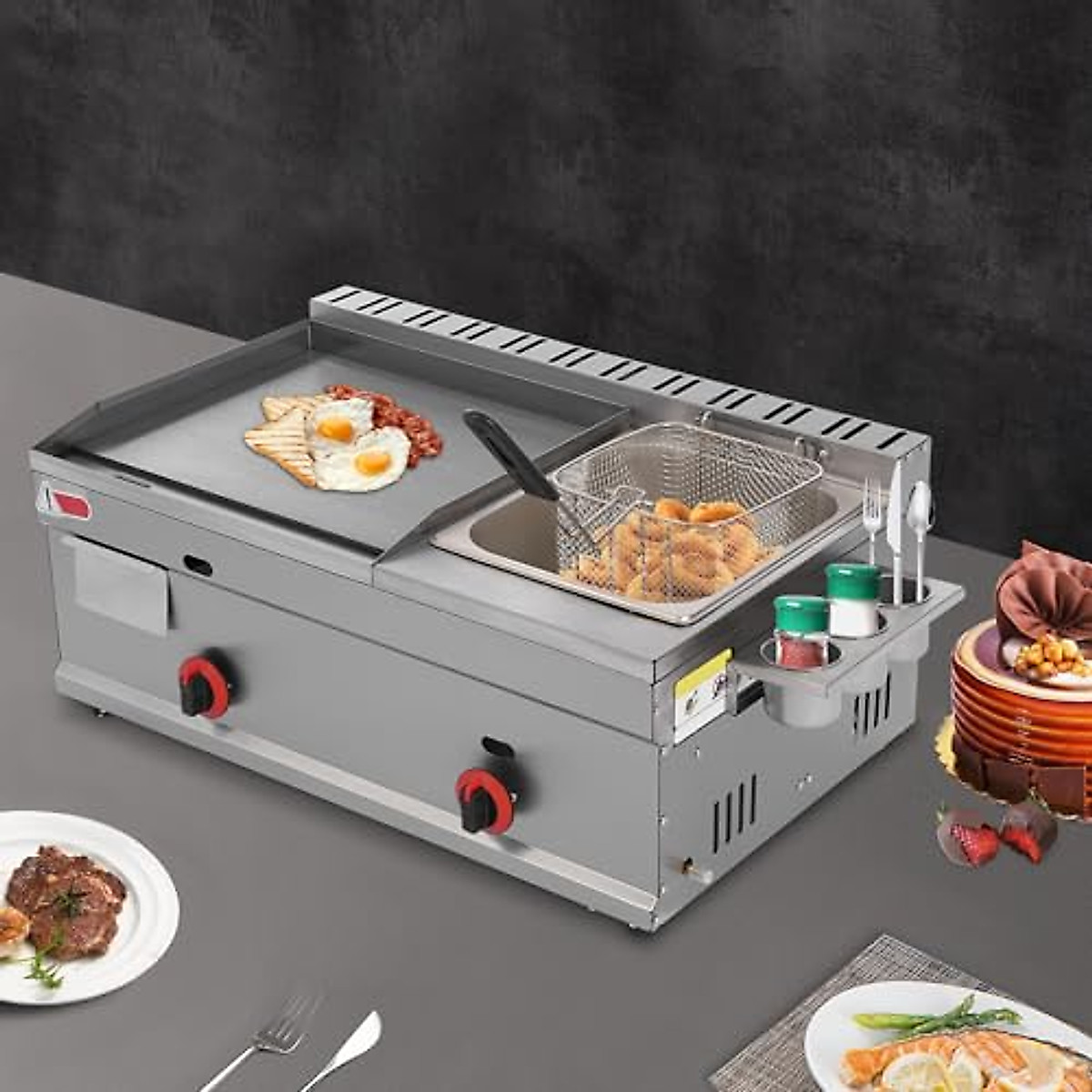 Commercial Reataurant Gas Grills -Commercial Deep Fryer Stainless -Commercial Propane/Gas Flat Top Grill Griddle with Deep Fryer Multi-function