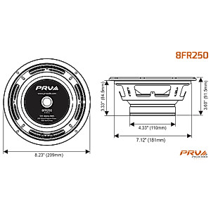 PRV AUDIO 8FR250 8 Inch Full Range Speaker, 8 Ohms, 250 Watts Continuous Program Power, 125 Watts RMS Power, 93.5 dB, Full-Range Driver Loudspeaker for Pro Audio Systems (Single)