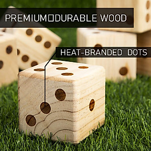 ropoda Giant Wooden Yard Dice,Outdoor Game Giant Dice Set Yard Game 3.5"-Includes 6 Dice, Scoreboard and Canvas Carrying Bag-Great Backyard and Lawn Game