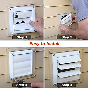 Blutoget 6" Louvered exhaust Vent Cover 8" x 8" Oversize dryer outlet cover for Exterior Wall Vent Hood Outlet Airflow - 6 Inch Vent Cover Exterior with 4 Vent Screen Screw (White)