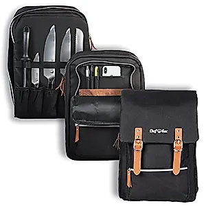 Chef Knife Bag Vintage Backpack | 30+ Pockets for Knives and Chef Tools | Knife Carrying Case with Hidden Back Pocket for Tablet | Sturdy Knife Bag for Chefs & Culinary Students (Black)