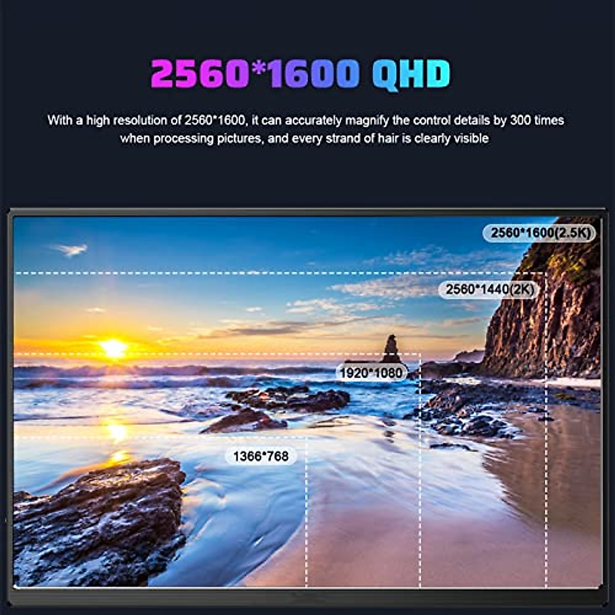 2.5K 16-inch Portable Display, 1600P IPS Screen, 100% Color Gamut, 144HZ, with Foldable Stand