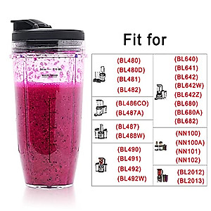 Blender Replacement Parts 24oz Blender Cup with Sip Seal Lid and Cleaning Brush Compatible with Ninja Blender Auto iQ Blade BL480 BL482 BL450 BL454 NN102 BL682 BL450 SS351 SS401BN751 BN801