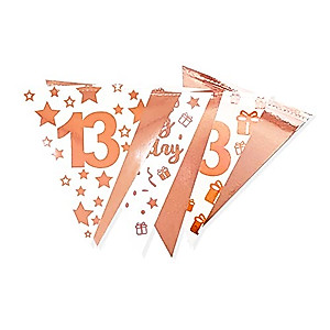 40Ft Rose Gold 13th Birthday Decorations Happy 13th Birthday Banner Bunting Triangle Flag Pennant Garland for Teen Girls 13 Year Old Happy Birthday Decor Thirteen Official Teenager Party Supplies