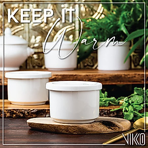 Vikko Soup Crocks With Lids, 10 Ounce Modern White Soup Bowl with Cover, Set of 4 Soup Dishes, Dishwash Safe