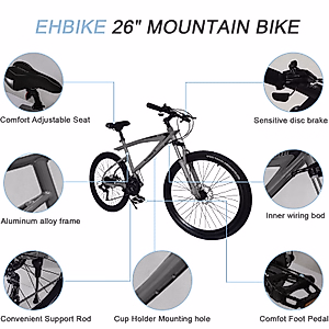 26'' Mountain Bike, 21 Speed Outdoor Snow Beach Bike, Full Suspension Adult Hybrid MTB Racing Bikes for Women Men, Comfort Complete Cruiser Bicycle, Lightweight City Commuter Road Cycling (J)