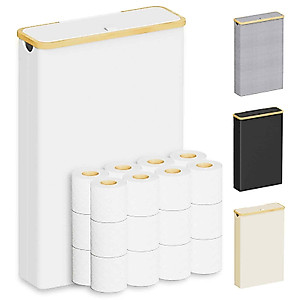 SpaceAid Extra Large Toilet Paper Storage with Lid, Hold up to 24 Regular Rolls or 18 Mega Rolls, Slim Toilet Paper Basket Holder Bin Container, Bathroom Accessories Organizer, White