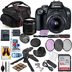Canon EOS 2000D DSLR Camera with 18-55mm III Lens Bundle + Commander Optics Accessories Package Including Filters, Case, Remote + Sandisk 64GB Memory, Movavi Software Package & More (Renewed)