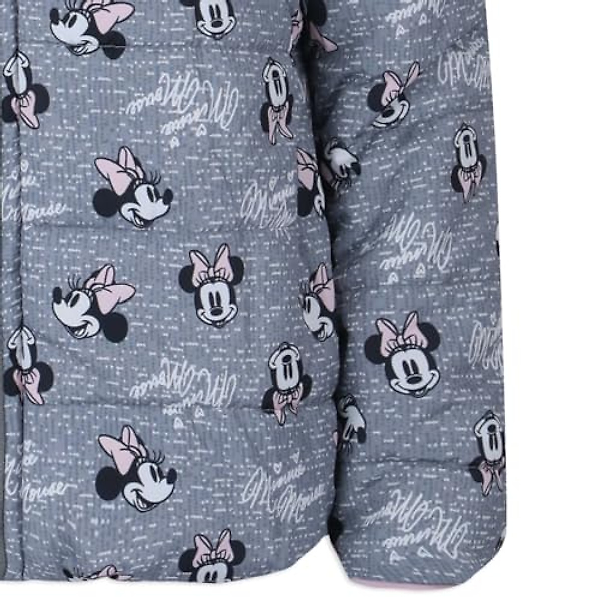 Disney Girl's Minnie Mouse Print Hooded Puffer Jacket with Ears and Pink Bow, Grey, Size 5