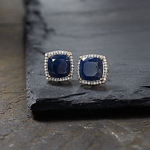 Ross-Simons 7.75 ct. t.w. Sapphire and .27 ct. t.w. Diamond Stud Earrings in 14kt Yellow Gold