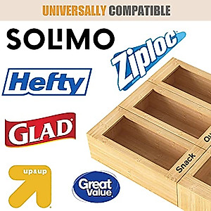 NC Ziplock bag storage organizer, 4 separate Baggie Organizer for Drawer，Bamboo Organizer Compatible with Gallon, Quart, Sandwich and Snack Variety Size Bag