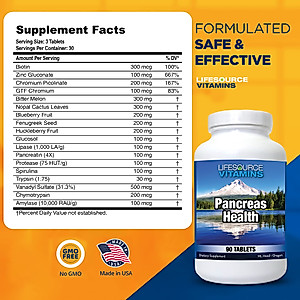 LifeSource Vitamins Pancreas Health-18 All Natural Synergistic Ingredients for Pancreas Health & Support